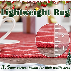 COLLACT Christmas Area Rug 4x6 Xmas Rug Modern Rug Christmas Kitchen Rugs Washable Rug Non Slip Moroccan Red Carpet Holiday Decor Geometric Soft Accent Rug for Bathroom Bedroom Dining Room Living Room