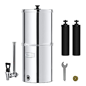 Waterdrop Gravity-fed Water Filter System, NSF/ANSI 372 Certification, 2.25G Stainless-Steel Filter System with 2 Filters and Metal Spigot, Reduces up to 99% of Chlorine-King Tank Series, WD-TK