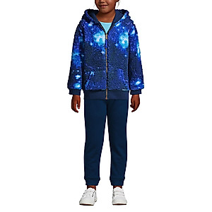 Lands' End Pattern Sherpa Lined Hoodie Blue Galaxy Space Kids Husky X-Large