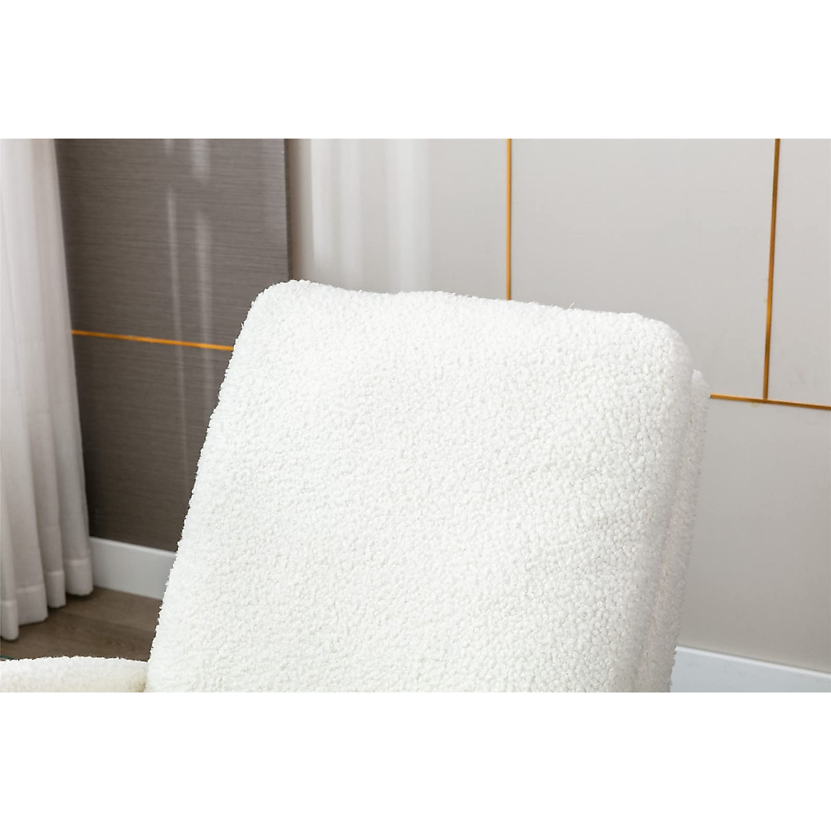 Pannow Upholstered Rocking Chair Mid-Century, Modern Nursery Rocking Armchair, Upholstered Tall Back Accent Glider Rocker with 2-Side Pocket for Bedroom Living Room Lounge (White Teddy)