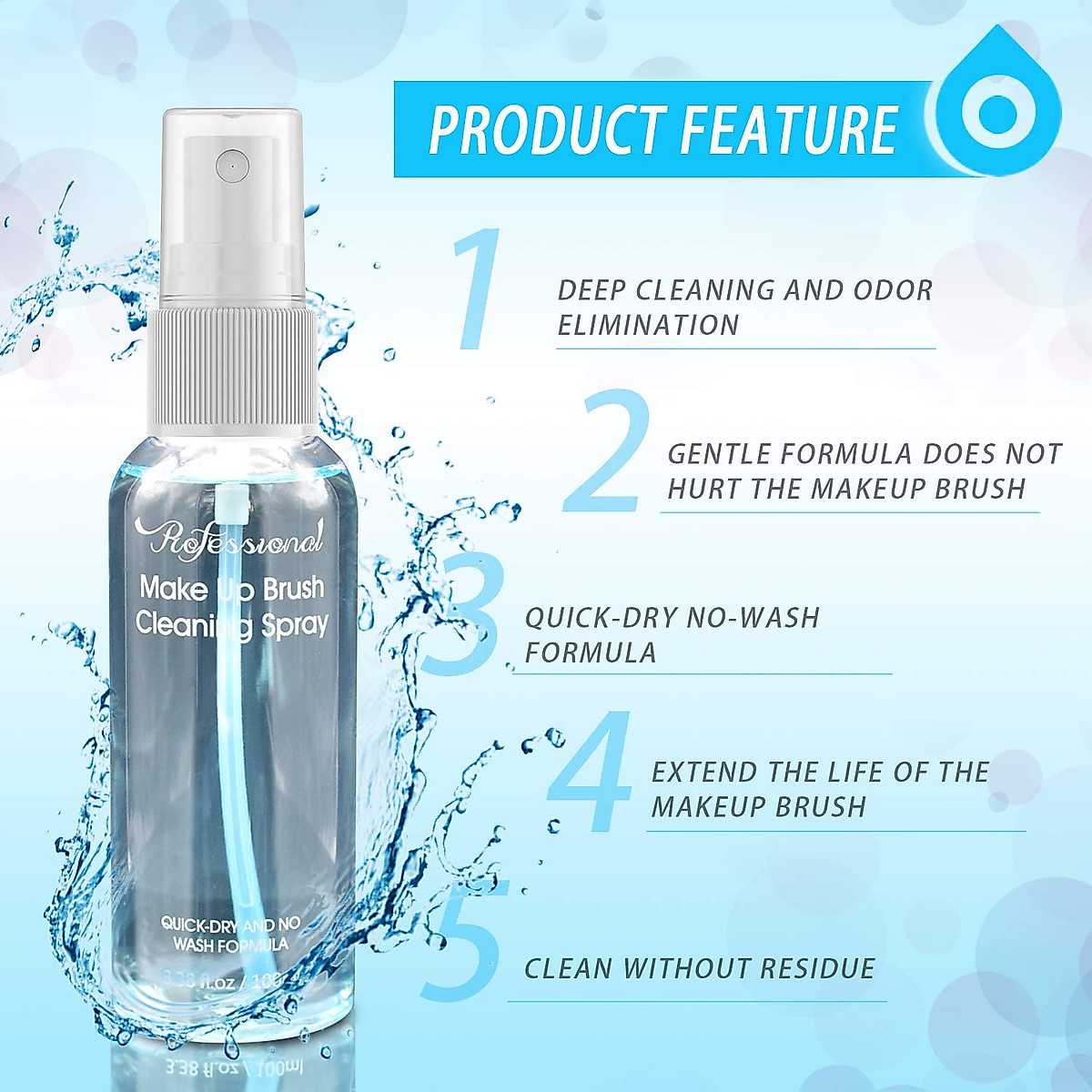 Felico Makeup Brush Cleaner, No-washing Quick Drying Deep Cleaning Spray Ideal for Makeup Brushes Sponges Gifts for Women Girls 3.38 oz