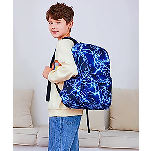AM SeaBlue Backpack for Boy Middle School Lightning Bookbag Durable Student Teenager Sturdy Lightweight Waterproof (1-Blue)