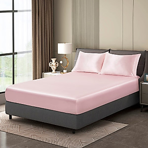 Counfeisly Twin Size Satin Fitted Sheet, Silky and Breathable Luxury Deep Pockets Fitted Sheet Only, Blush Pink