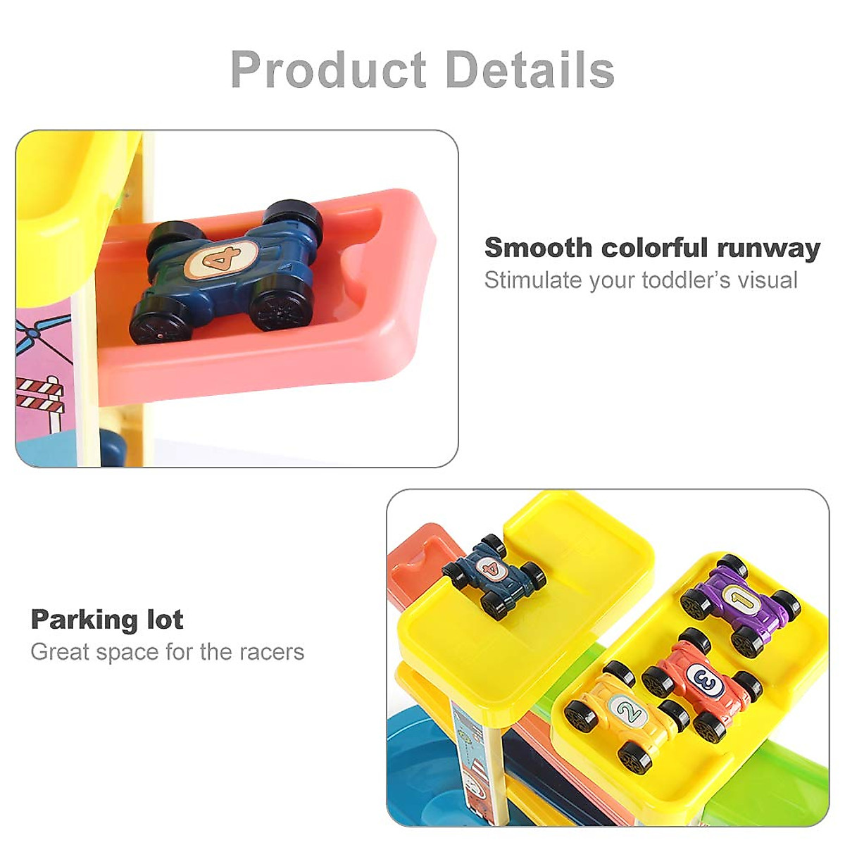 Gliding Car Toy Toddler Toys Car Ramp Toy Race Track Car Gifts Zig Zag Car Slide with 6 Ramps 8 Mini Cars- Racing Car Toys for Kids Boys Girls 3 4 5 6