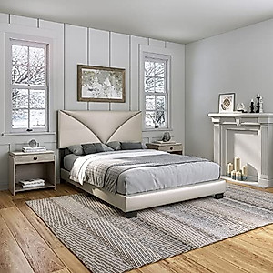 Boyd Sleep Cornerstone Platform Bed Frame with Fabric Upholstered Headboard and Wooden Slats Supports, Box Spring Required: Faux Leather, Silver, Full