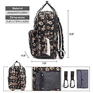 pipi bear Diaper Bag Backpack, Jacquard Diaper Backpack with Changing Pad and USB Charging Port, Stylish Baby Bag for Mom Dad, Black