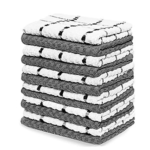 Zeppoli Classic Kitchen Towels - 12 Pack 100% Natural Cotton Kitchen Towel Set, Reusable Wash Cloths, Absorbent Dish Towels, Machine Washable Hand Towels, Kitchen Essentials - 15” by 25” - Gray