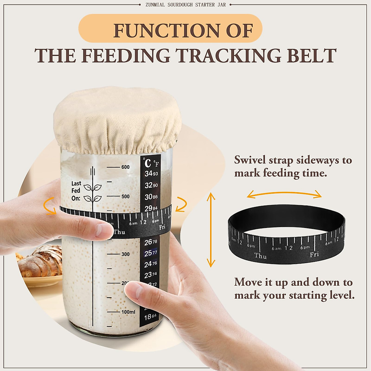 Sourdough Starter Jar, 2pcs Sourdough Starter Kit with Date Marked Feeding Band, Thermometer, Cloth Cover & Metal Lid, Reusable Sourdough Bread Baking Supplies, Home Baking Supplies