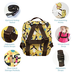 Kinderspel Insulated Lunch Bag for Toddlers, Compact Size Backpack with Chest Harness & Removable Safety Leash, Non-Slip EZ Wear, Water-Resistant, Toddler Travel Bag, Melina Alvin