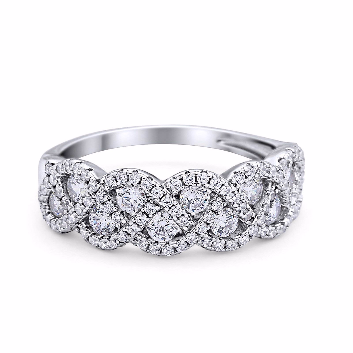 Blue Apple Co. Simulated Cubic Zirconia Size-9 Weave Crisscross Infinity Band Ring Round CZ 925 Sterling Silver