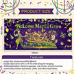 Outdoor Mardi Gras Garage Door Banner Cover Masquerade Party Backdrop Decoration Extra Large Mardi Gras Banner Photo Props Dancing Background for Carnival Birthday Party Supplies 6.1 x 13 ft