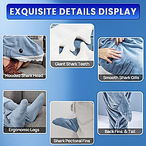 KoveYzao Shark Blanket Onesie for Adults, Wearable Shark Blanket Hoodie, Cozy Flannel Sleeping Bag, Cute and Funny One-piece Pajamas, One Size Fits All, Creative Gifts for Her/Him