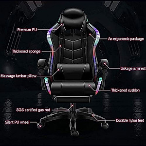 BOYIDAI Gaming Chair with Footrest, Ergonomic Gaming Chair with Speakers and LED Light High Back Massage Video Game Chairs Pu Leather Comfortable Computer Office Chair (Color : Red+Black)