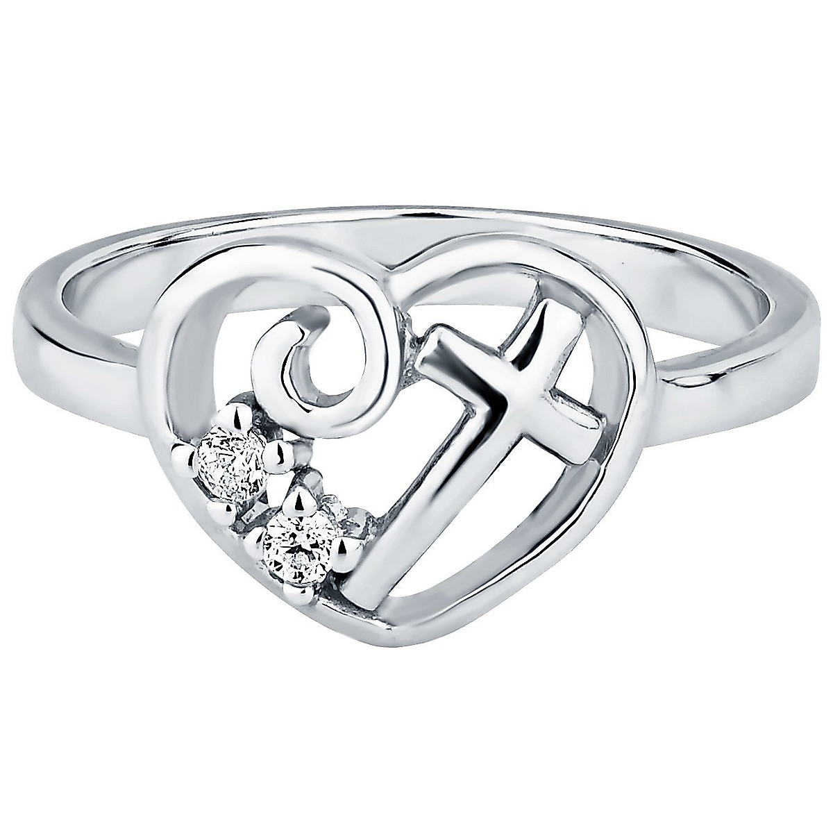 Kinzie Fashion Christian Promise Ring for Her: Sterling Silver CZ Simulated Diamond Heart & Cross Promise Ring, S9