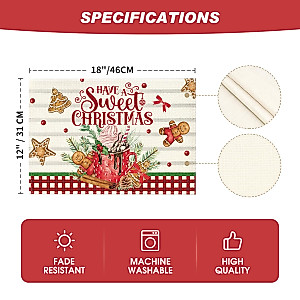 Artoid Mode Ice Cream Gingerbread Sweet Christmas Placemats Set of 6, 12x18 Inch Seasonal Winter Table Mats for Party Kitchen Dining Decoration