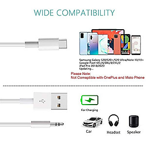 Azddur USB C to Aux Cable, 2 in 1 USB C to 3.5mm Car Aux Headphone Jack Cable and USB C Charging Cable Compatible with Google Pixel 4/4XL/3/3XL, Samsung Galaxy S20/S20+/Note 10/10+ and More (White)