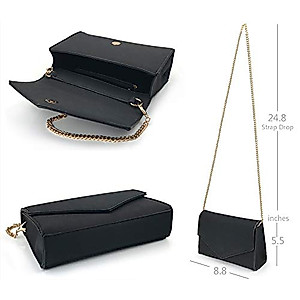 HOXIS Minimalist Evening Envelope Clutch Chain Shoulder Bag Women Faux Leather Suede Purse (Black)