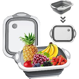 MY DEVELOPMENT 3-in-1 Collapsible Dish Tub | Multifunctional Foldable Cutting Board for Washing, Cutting, and Chopping | Collapsible Wash Basin | GREY