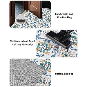 Front Entrance Floor Mats, Non Slip Bathroom/Kitchen Mat Absorbent Durable Small Rugs, St. Patrick's Day Four Leaf Clover Retro Tile Pattern Door Mat Indoor/Outdoor Carpet Shoes Scraper 16x24 inch