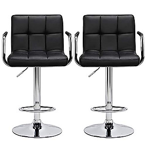 Yaheetech Bar Stools Adjustable Counter Stools Bar Chairs Synthetic Leather Modern Design Swivel Barstools Gas Lift Stools for Kitchen Counter 360 Degree Swivel Seat Top, Set of 2 Black