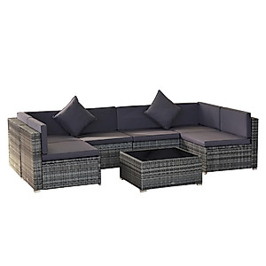 KUJYBG Grey Patio Furniture Set 7 Piece Outdoor Rattan Wicker Furniture Modular Sectional Patio Set for Backyard