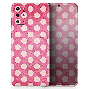 DesignSkinz White Polka Dots Over Grungy Pink Protective Vinyl Decal Wrap Skin Cover Compatible with The Samsung Galaxy S20 (Screen Trim & Back Glass Skin)