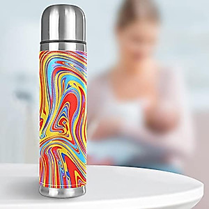 Stainless Steel Leather Vacuum Insulated Mug Marble Texture Thermos Water Bottle for Hot and Cold Drinks Kids Adults 16 Oz