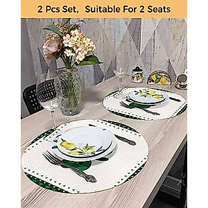 15" Round Braided Placemats Set of 2 St. Patrick Clover Shamrocks Classic Stylish Woven Place Mats Table Mats Set-Thick Heat Resistant Kitchen Trivet Hot Pads Pot Holder for Dining Tables