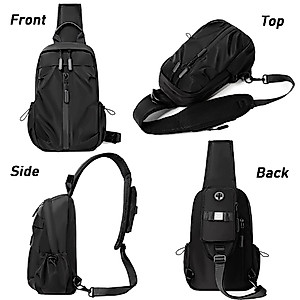 NUFR Sling Backpack Sling Bag Crossbody Backpack for Women Men Waterproof Chest Shoulder Bag Daypack for Hiking Walking Biking Travel Cycling USB Charger Port(Medium-White)