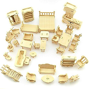 LoveInUSA 3D Wooden Dollhouse Furniture Puzzle DIY House Room Miniature Furniture Sets Puzzle Gift for Kids
