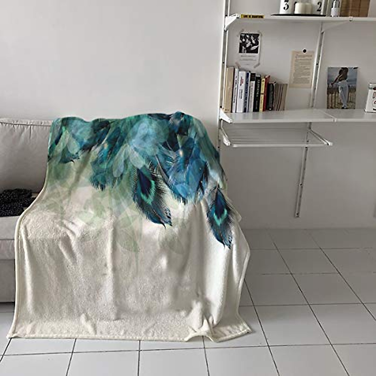 NICECOME Flannel Fleece Blanket Throw, Peacock Feather Ultra Soft Warm Fluffy Plush Throw Blanket for Bed Couch Camping Decorative Throw 50"x40"