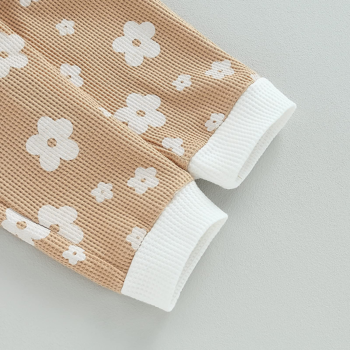 Toddler Baby Girl Fall Winter Outfit Floral Print Long Sleeve Sweatshirt and Elastic Waist Pants Newborn Clothes Set (Waffle Floral Khaki, 12-18 Months)