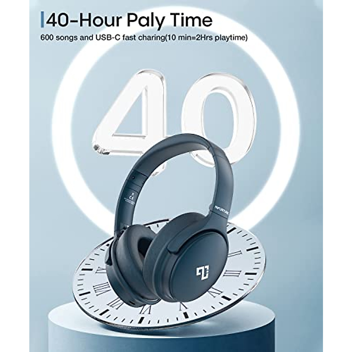 INFURTURE Active Noise Cancelling Headphones, H1 Wireless Over Ear Bluetooth Headphones, Deep Bass Headset, Low Latency, Memory Foam Ear Cups,40H Playtime