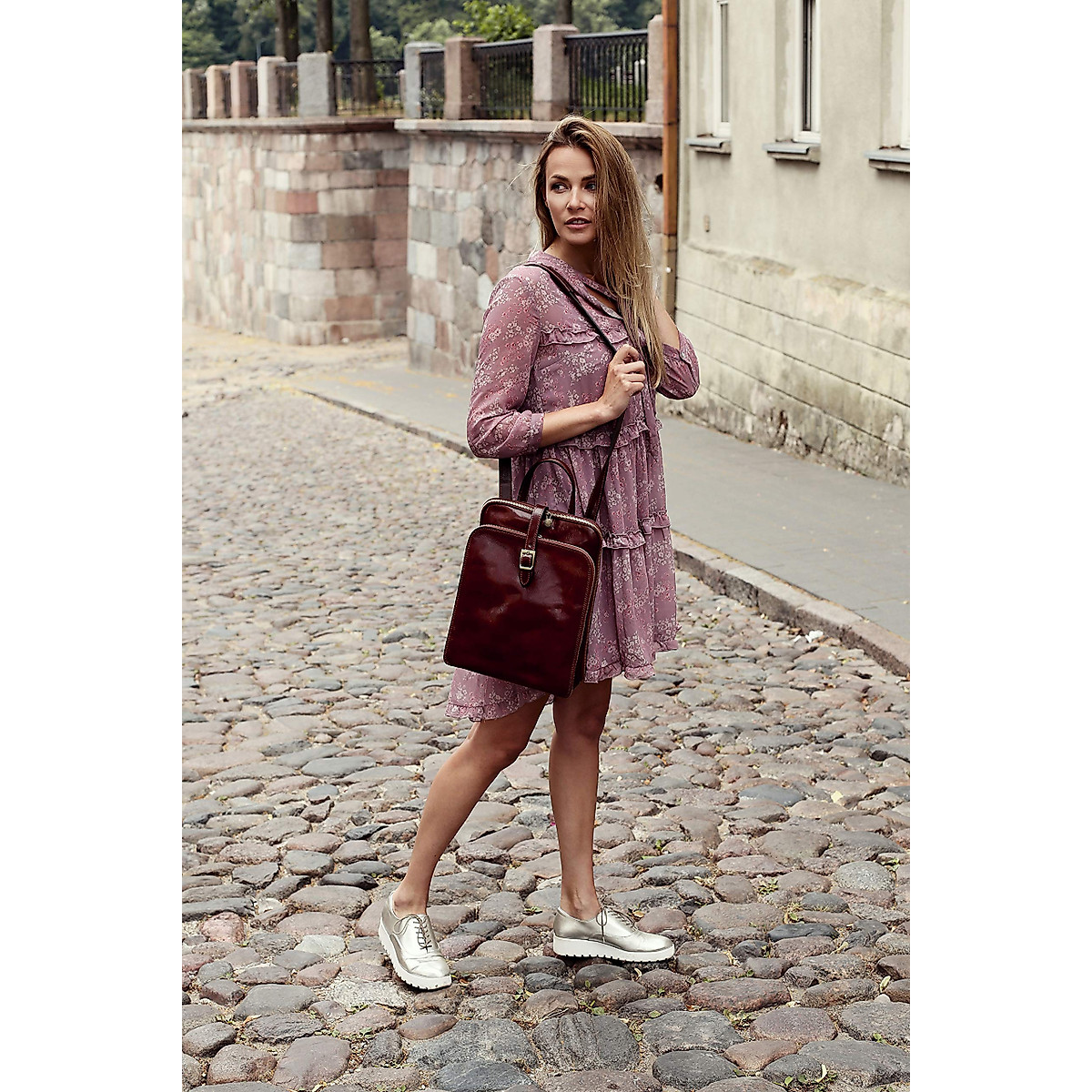 Time Resistance Leather Backpack Convertible to Shoulder Bag - Handmade For Laptops up to 12 Inches Daybag Rucksack