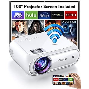 Cibest WiFi Projector Native 1080p, 8000L Movie Projector with High Contrast of 9000:1, Home Projector, Phone Projector, Compatible with iPhone, Android, TV Stick, etc. Projector Screen Included