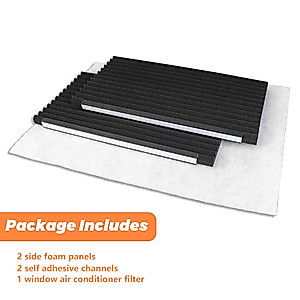 GCGOODS Window Air Conditioner Foam Insulating Panels with Window A/C Filter, 17" H x 9" W x 7/8" T, Pack of 2 Window AC Side Insulation Panels, Black