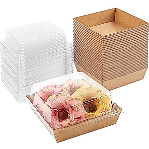 DESUNESS 50 Pack Paper Charcuterie Boxes with Clear Lids, 5" Brown Oil-Proof Paper Dessert Boxes Food Containers for Bakery, Macaron, Sandwich, Cookies, Mini Cakes (Box)