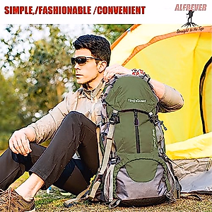 ALFREVER 70L Hiking Backpack, Waterproof Camping Essentials Bag, Lightweight Hiking Backpacking Back Outdoor Travel Pack (Forest green)