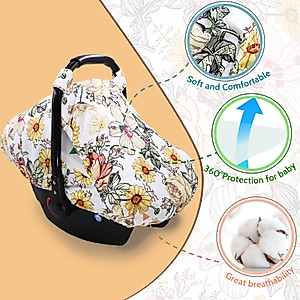 Floral Baby Car Seat Cover for Girl,Infant Carseat Canopy Sun Cover，Baby Carrier Cover with Zipped Peep Windows and Breathable Mesh, Stretchy 3in1Multi-use Stroller Cover