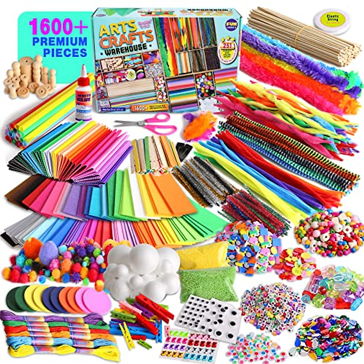 3 Layers Jumbo Arts and Crafts Supplies Warehouse, DevelopeByPlay 1600+ Premium Huge Ultimate Craft Materials Kit for Kids 4-8 Big Creative Activities Gift Large Stuff for Girls and Boys, 17.91Wx12.4L