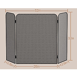 Fire Beauty 3-Panel Metal Fireplace Screen for Fireplace Fire Spark Guard Grate for Living Room Home Decor (32" x 52")