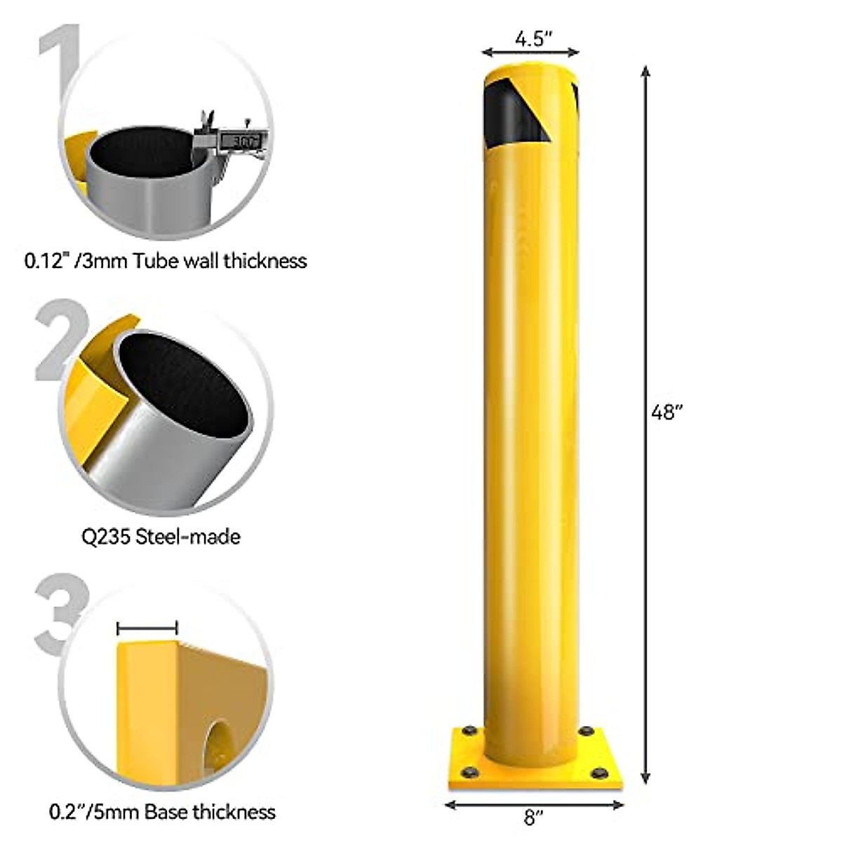 YITAHOME Safety Bollard Post, 48" x 4.5" Steel Bollards for Warehouse, Yellow, 1 Pack