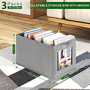 homsorout Storage Cubes with Lids, Closet Storage Bins with Clear Window, Fabric Storage Baskets with Handles, Foldable Closet Organizer Bins Boxes for Clothes, 6 Packs, Grey