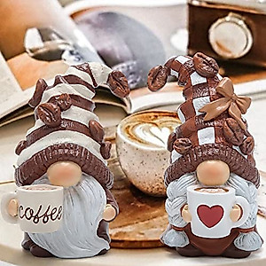 Hodao 2PCS Coffee Gnomes Coffee Bar Decor Accessories Spring Summer Swedish Tomte Elf Dwarf Figurines Spring Summer Gnome Decorations Gifts Fall Gnome Decor Indoor Home Decorations