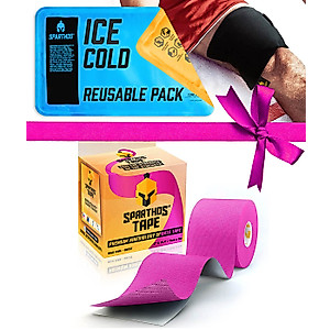 Sparthos Kinesiology Tape [Wild Pink - 16.4ft Uncut Roll] x Ice Packs for Injuries [Size Medium + Cover]