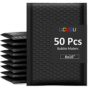 UCGOU Bubble Mailers 6x10 Inch Black 50 Pack Poly Padded Envelopes Small Business Mailing Packages Opaque Self Seal Adhesive Waterproof Boutique Shipping Bags for Jewelry Makeup Supplies #0