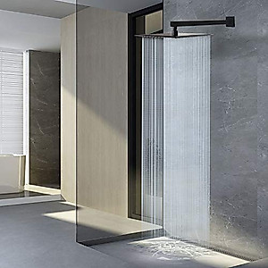 NearMoon 16 Inch Shower Arm, Rain Shower Head Extension Extender, With Flange and Teflon Tape, Made of Thicken Stainless Steel for Bathroom Rainfall Showerhead (Matte Black)