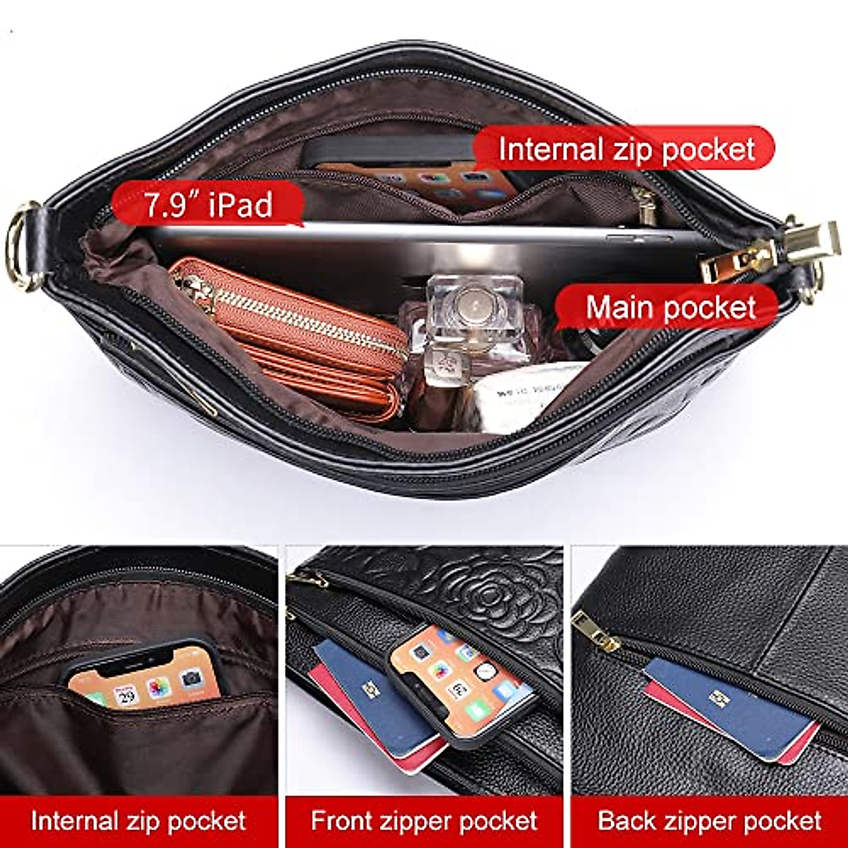 Aslana Floral-Embossed Genuine Leather Shoulder Crossbody Bag Handbag for Women (Floral-Embossed Lilac)