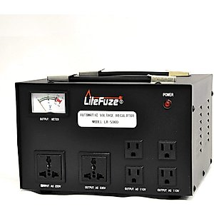 LiteFuze 5000 Watt Voltage Transformer Converter with Builtin Regulator - Step Up/Down - 110V/220V - Circuit Breaker Protection [5-Years Warranty]