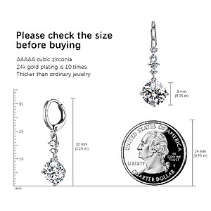 Drop Dangle Earrings Leverback 9MM 2.75ct and 2pcs Small CZ Cubic Zirconia Design 15K White Gold Plated with Hypoallergenic Hoops Gorgeous Gift for Women